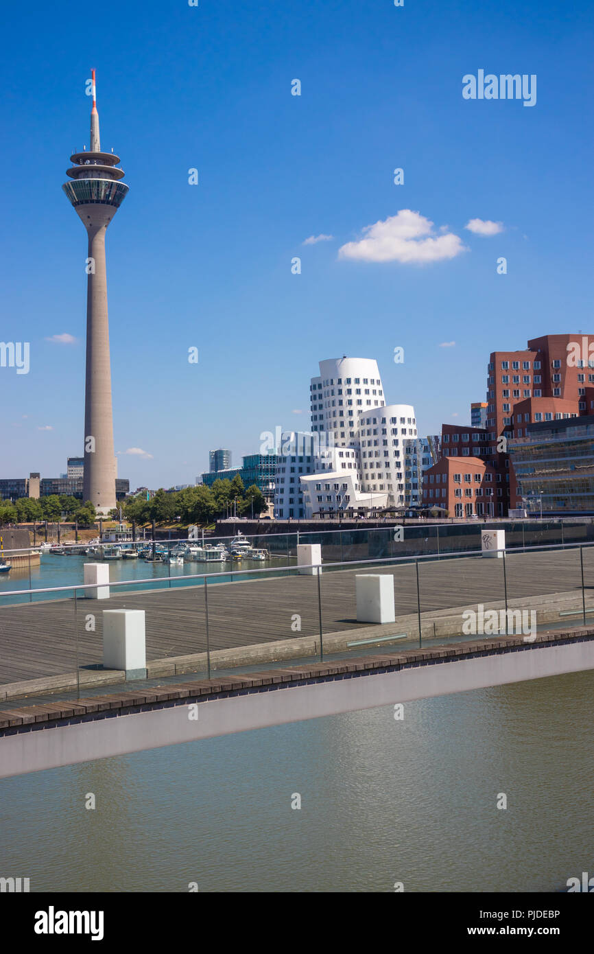 A view of Dusseldorf Media Harbor (Medienhafen) Germany with the ...
