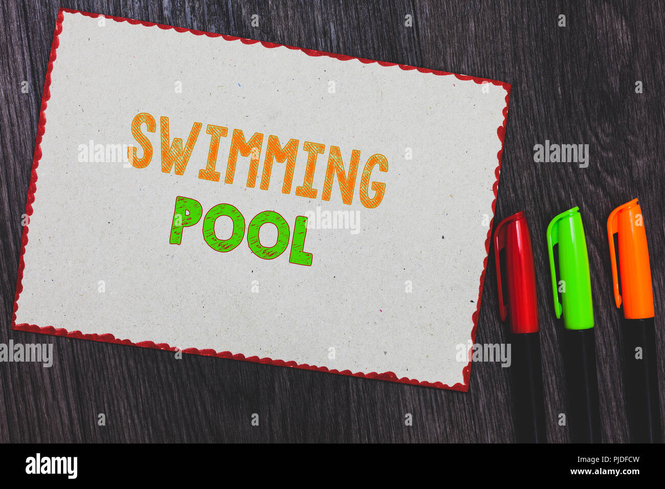 Text sign showing Swimming Pool. Conceptual photo Structure designed to ...