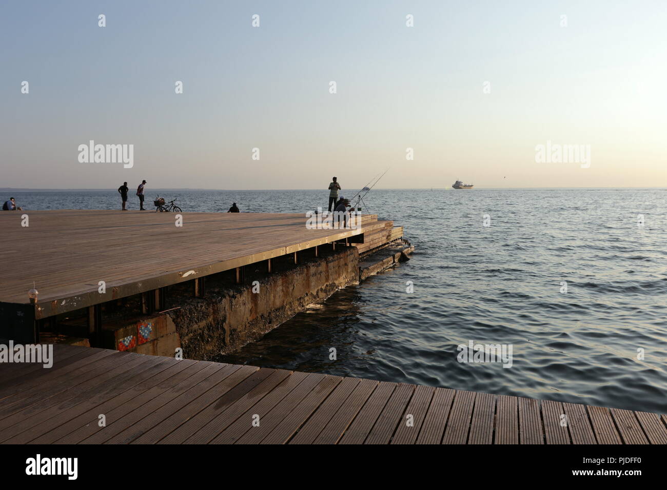 Fishermen at the New Waterfront (Nea Paralia) of Thessaloniki Stock ...