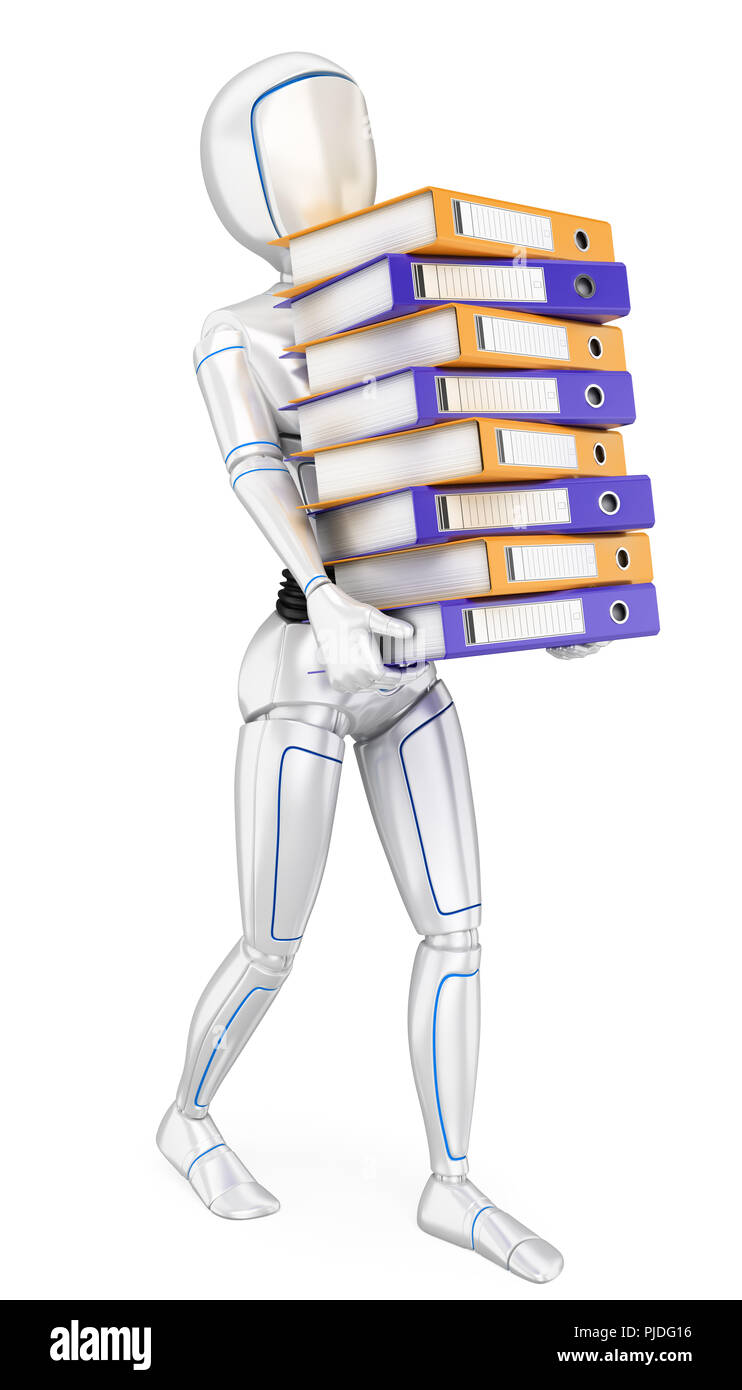 3d futuristic android illustration. Humanoid robot loading with many ...