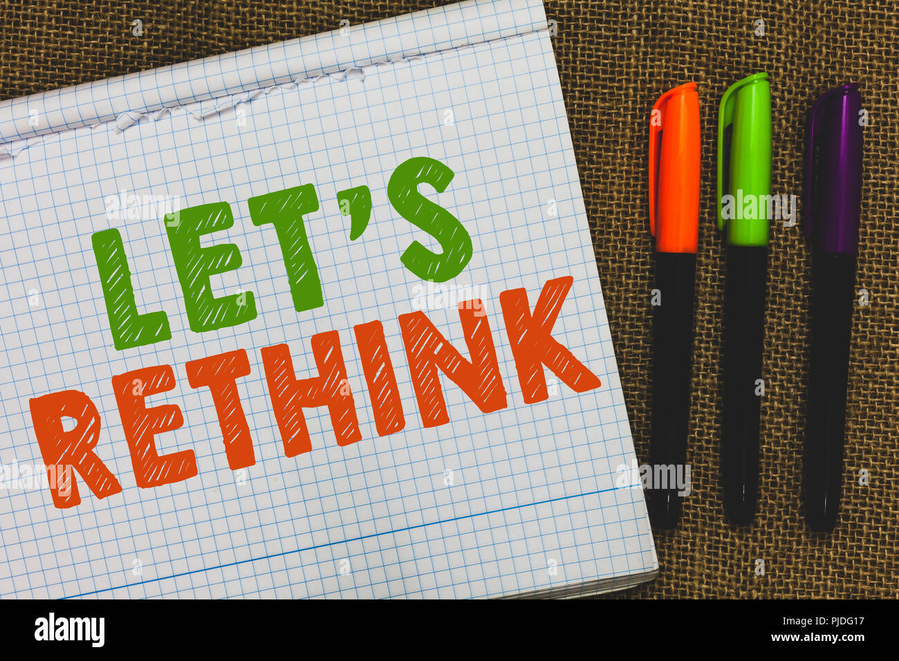 Conceptual hand writing showing Let s is Rethink. Business photo text ...