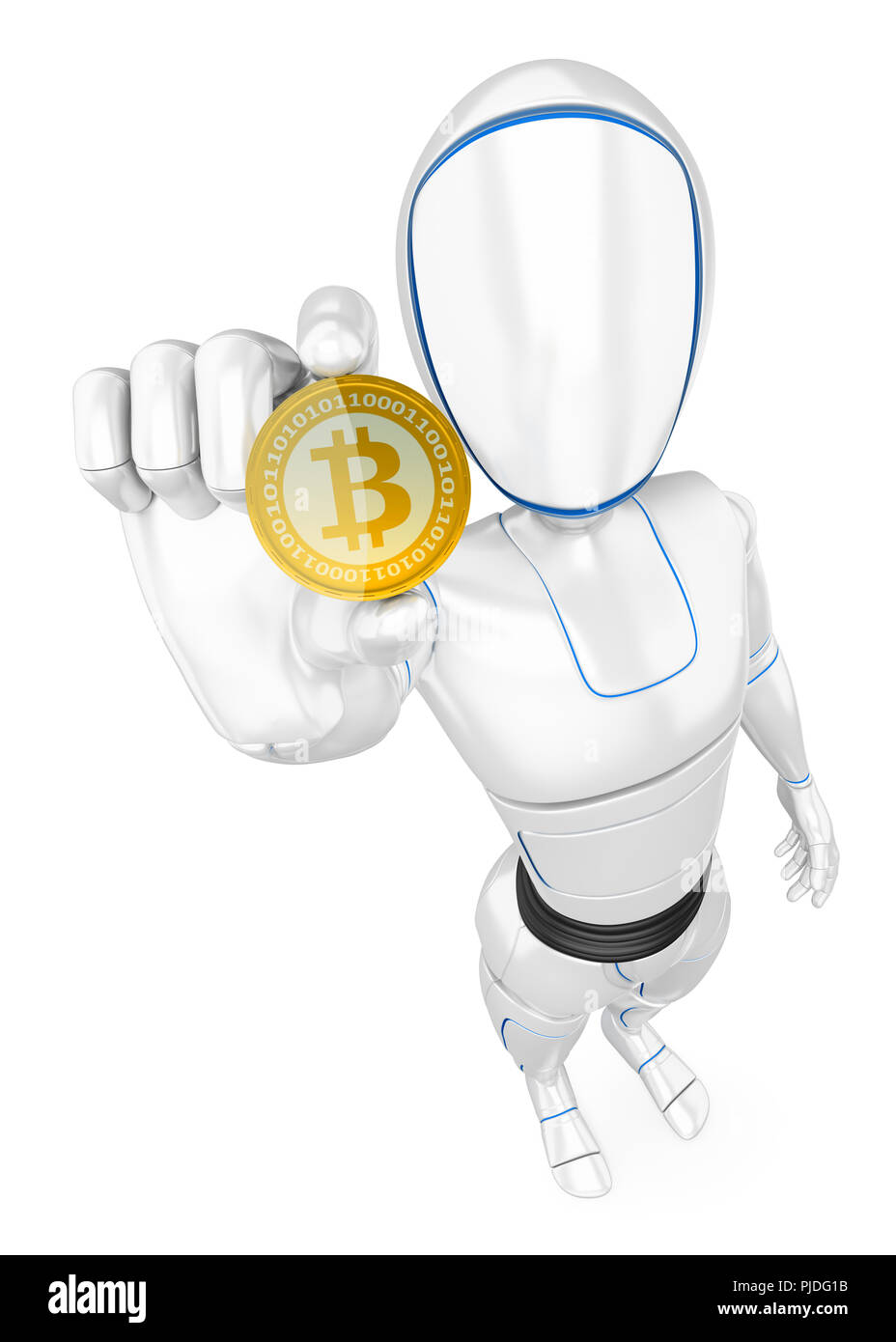 3d futuristic android illustration. Humanoid robot mining a ...