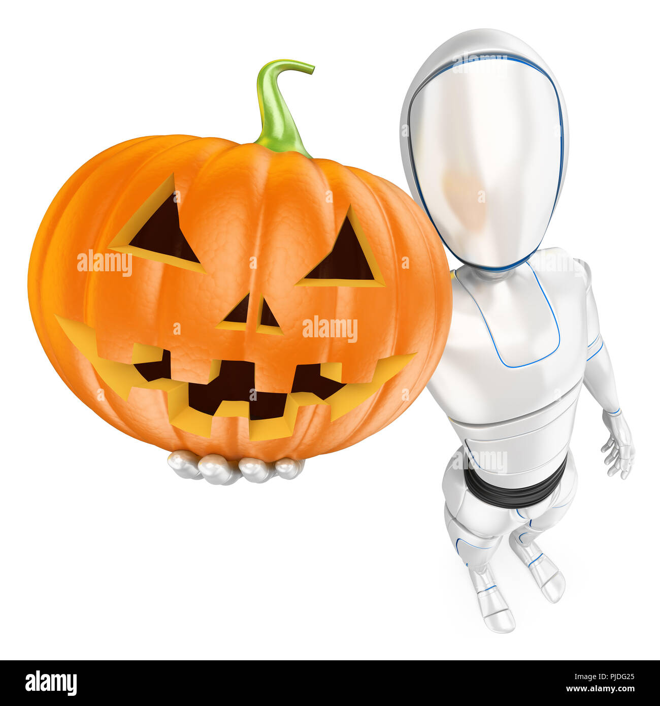 3d futuristic android illustration. Humanoid robot with a big pumpkin ...