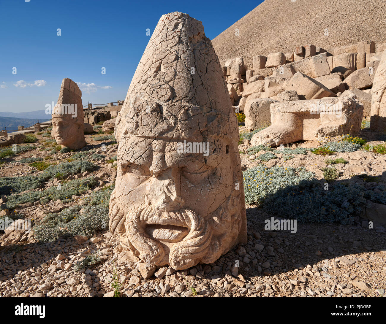 Statue head of Zeus & Antiocchus behind, in front of the 62 BC Royal ...