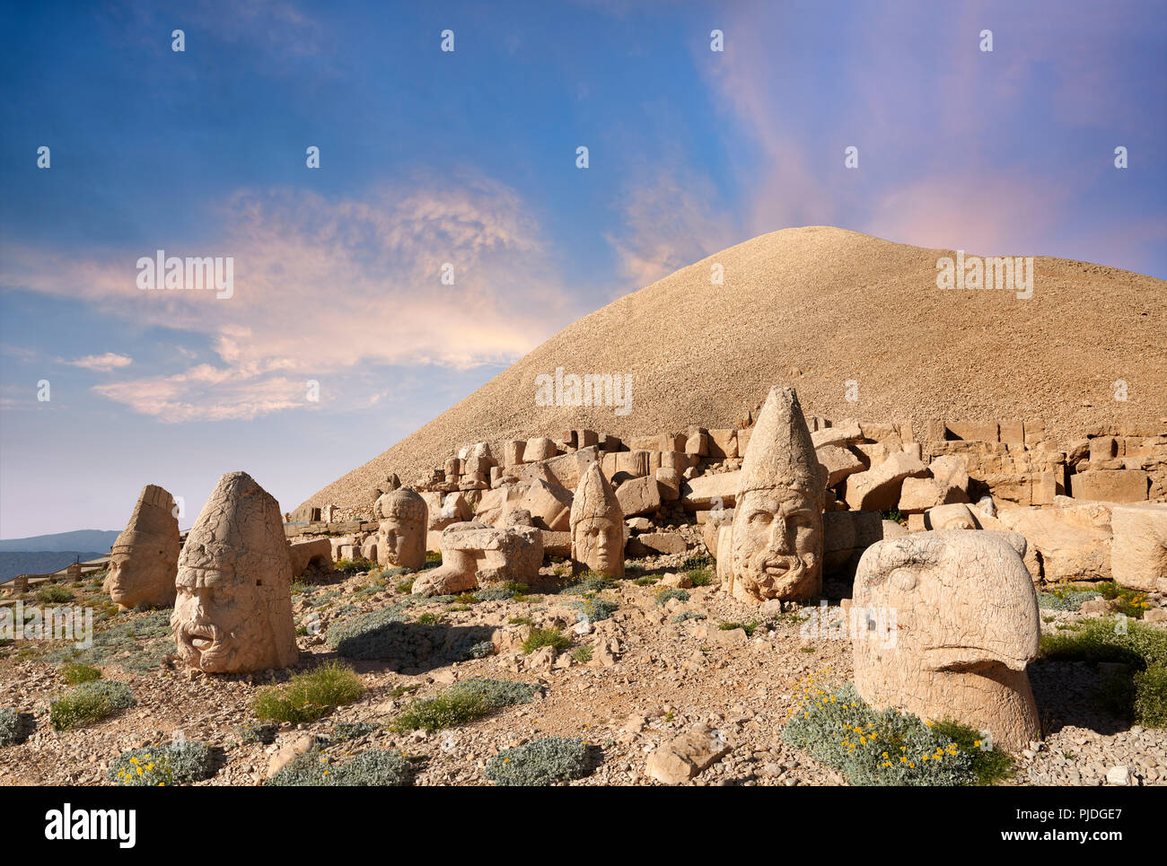 Statue head of from left, Zeus, Commagene, Apollo, Herekles & Eagle in ...