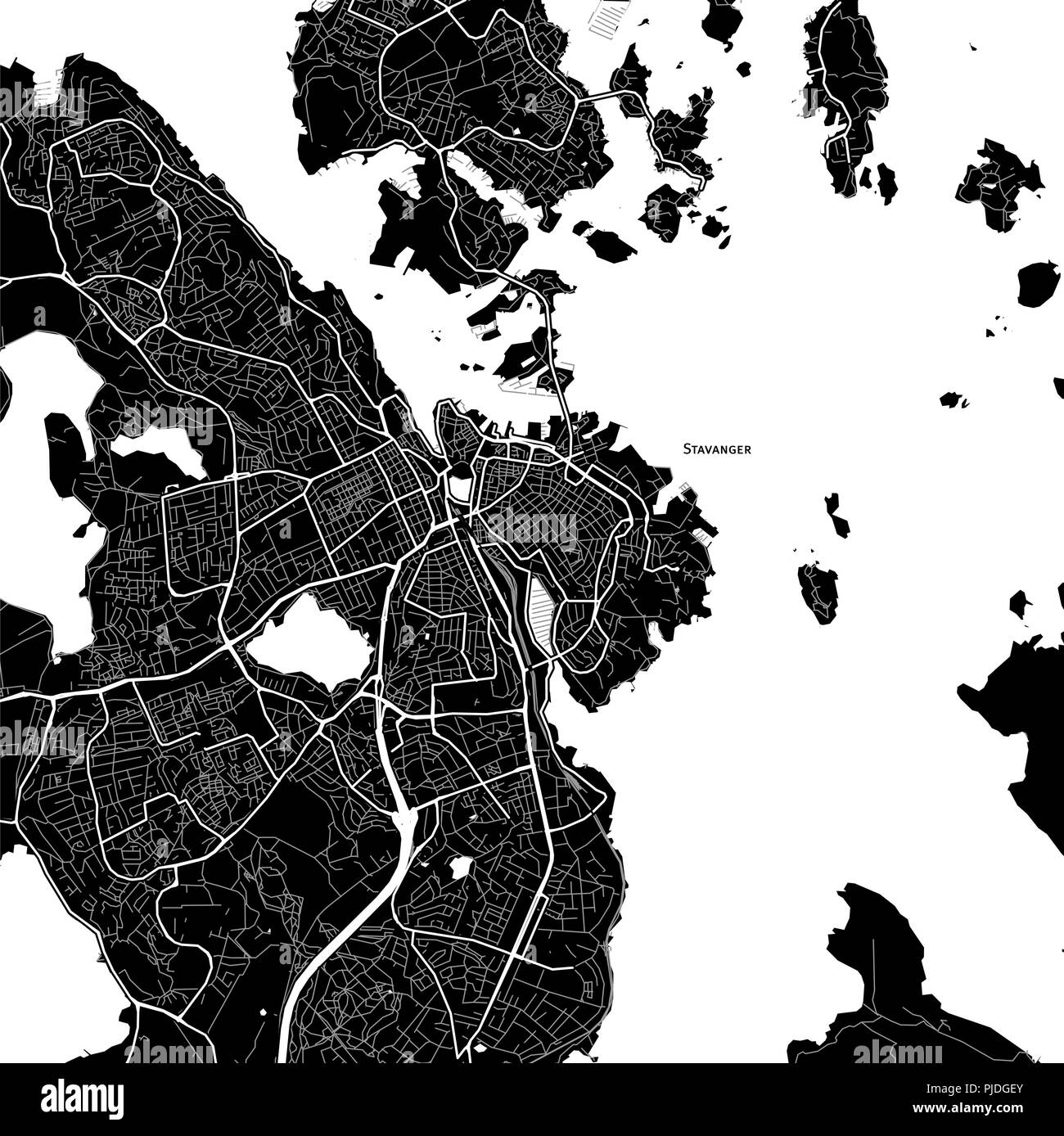 Area map of Stavanger, Norway. Dark background version for infographic ...