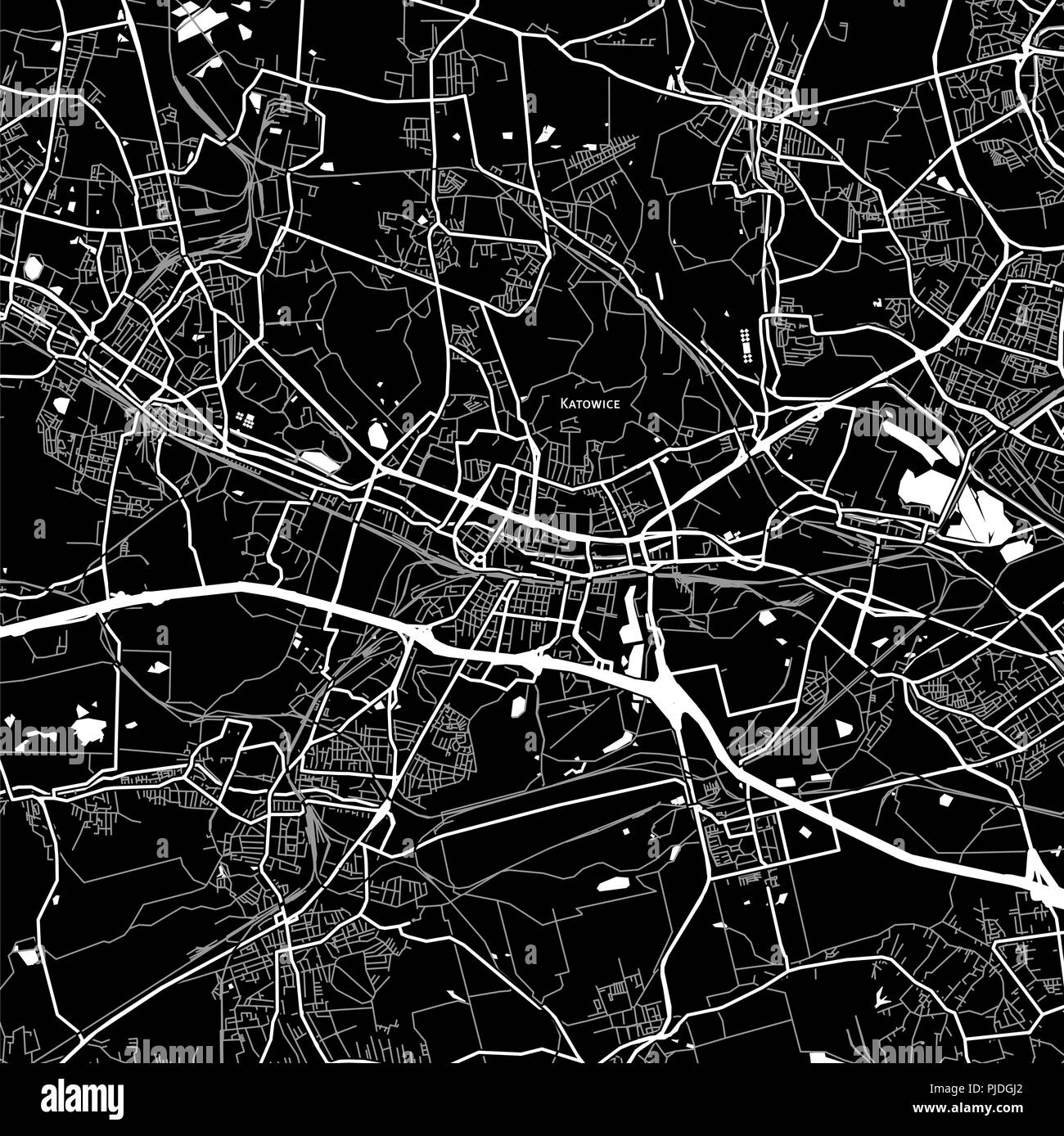 Area map of Katowice, Poland. Dark background version for infographic ...