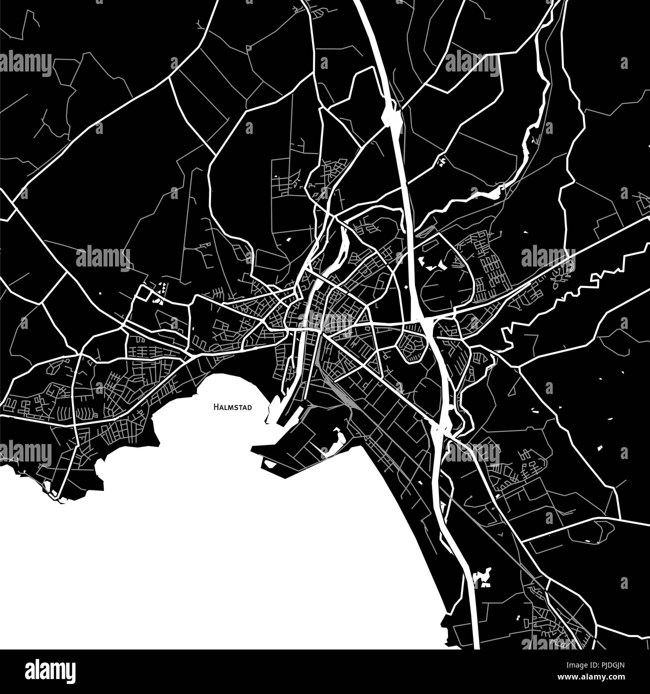 Area map of Halmstad, Sweden. Dark background version for infographic ...