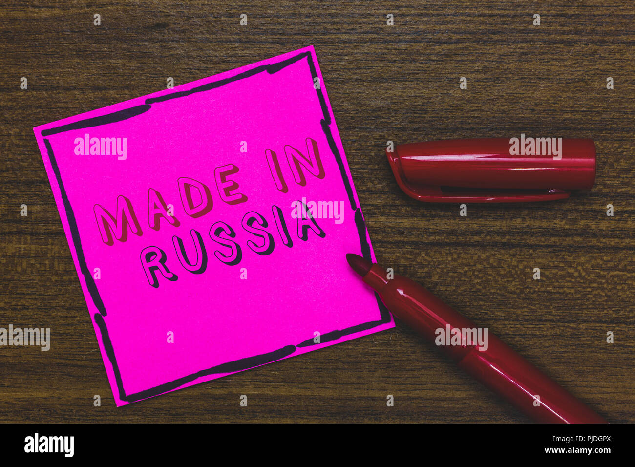 Handwriting text Made In Russia. Concept meaning A product or something ...