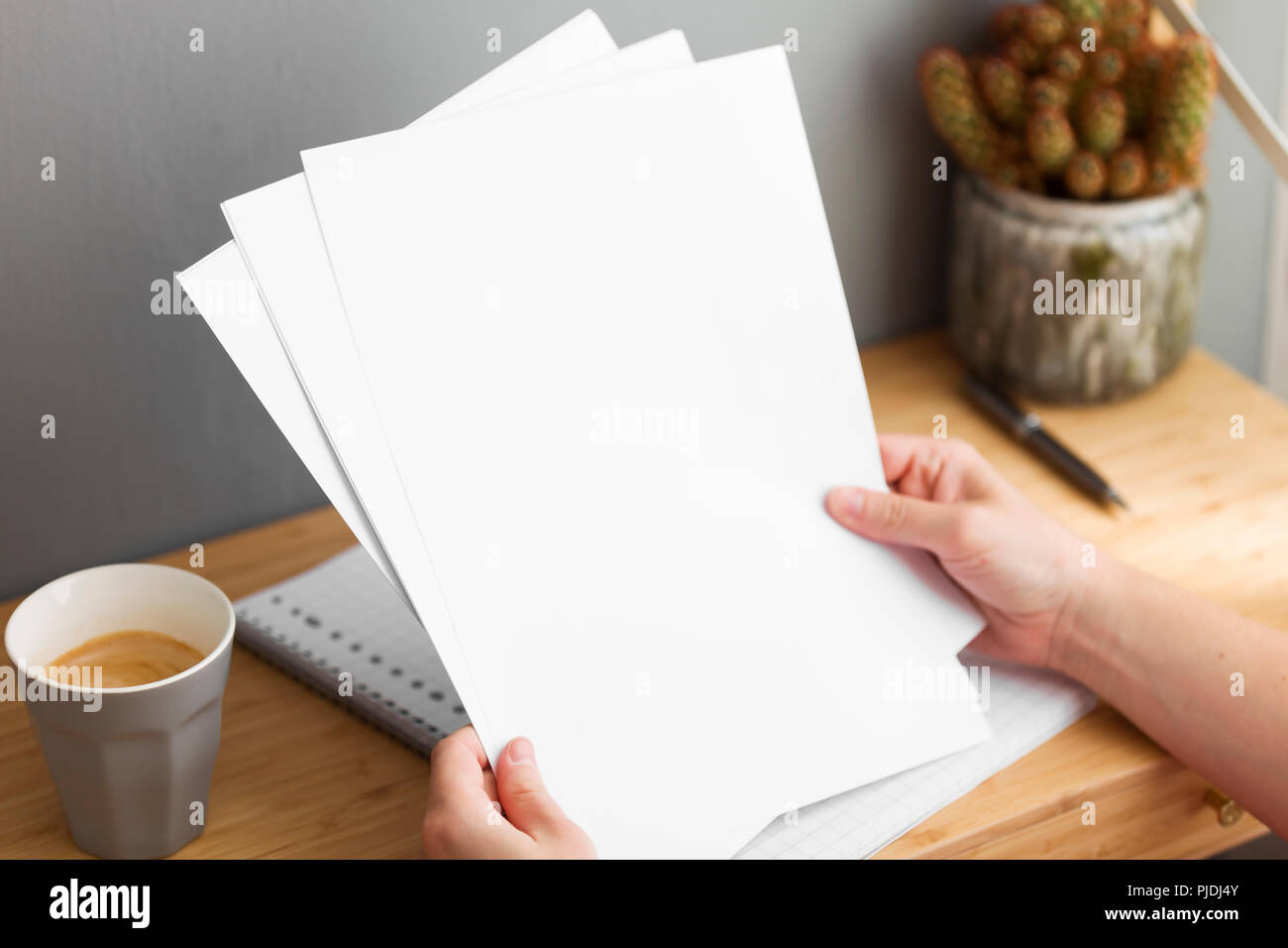 A white paper letterhead with a coffee in the home office Stock Photo ...