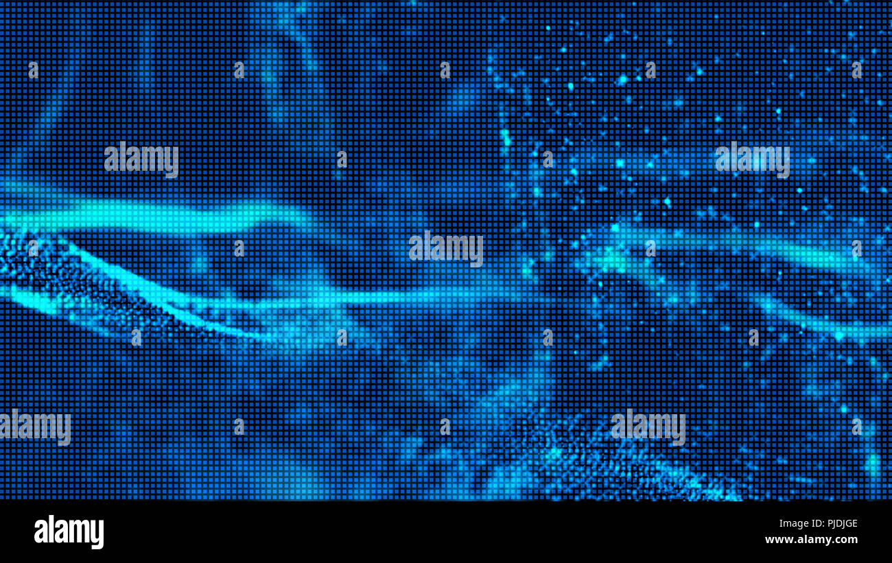 Digital blue color sparkling wave particles flow abstract background ...