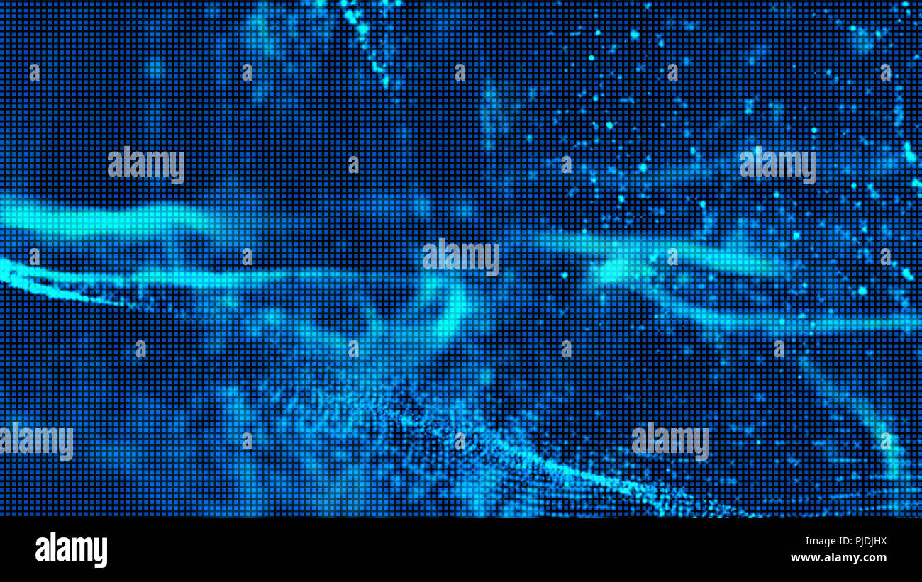 Digital blue color sparkling wave particles flow abstract background ...