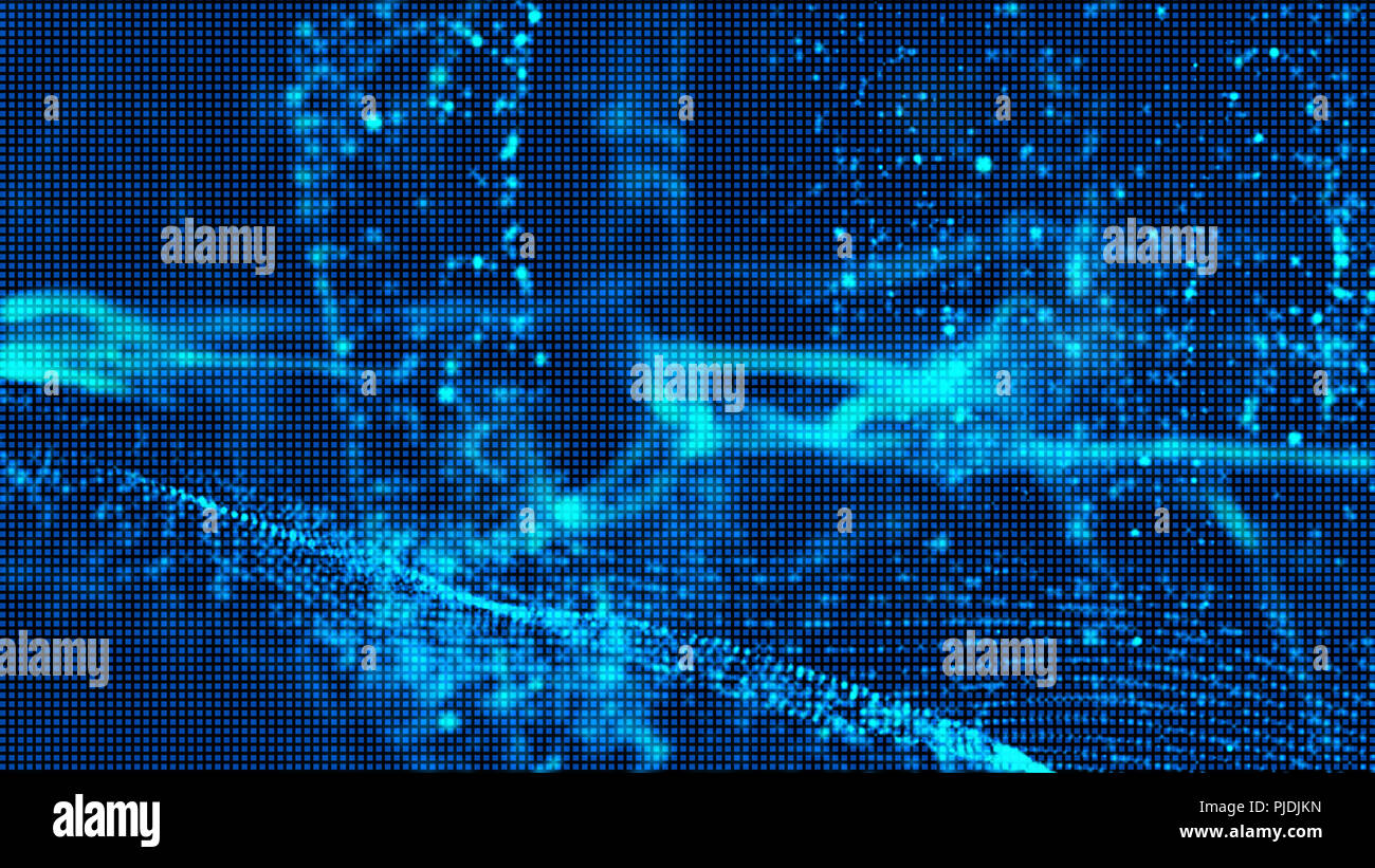 Digital blue color sparkling wave particles flow abstract background ...