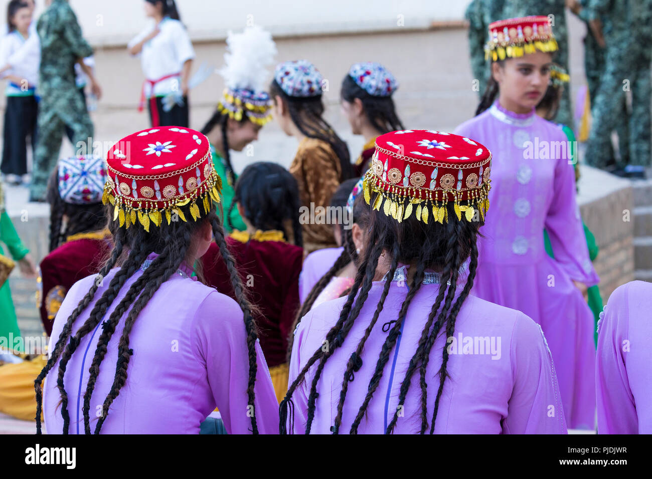Folk dancers performs traditional dance at local festivals in Khiva ...