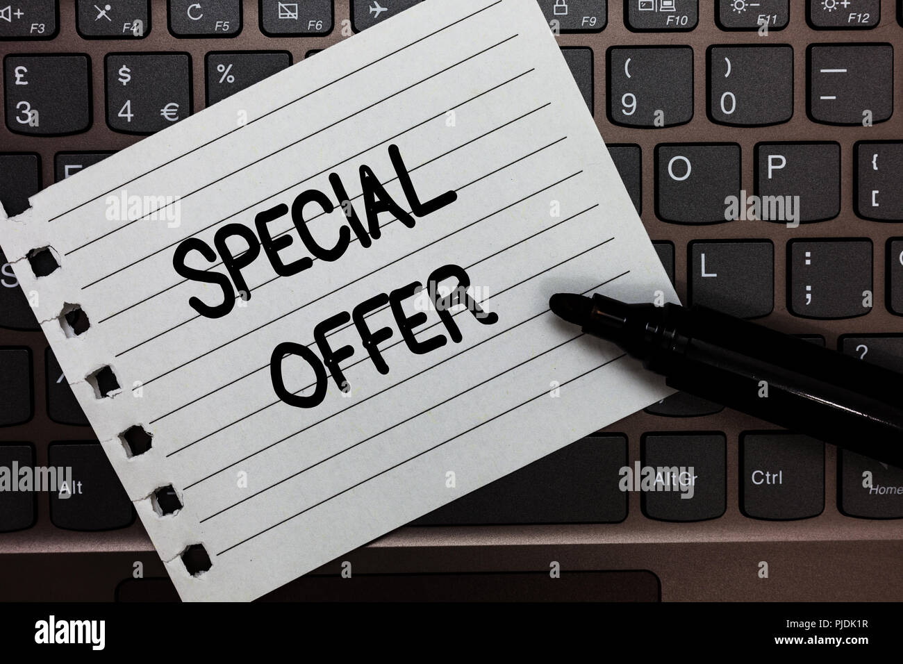 Text sign showing Special Offer. Conceptual photo Selling at a lower or ...
