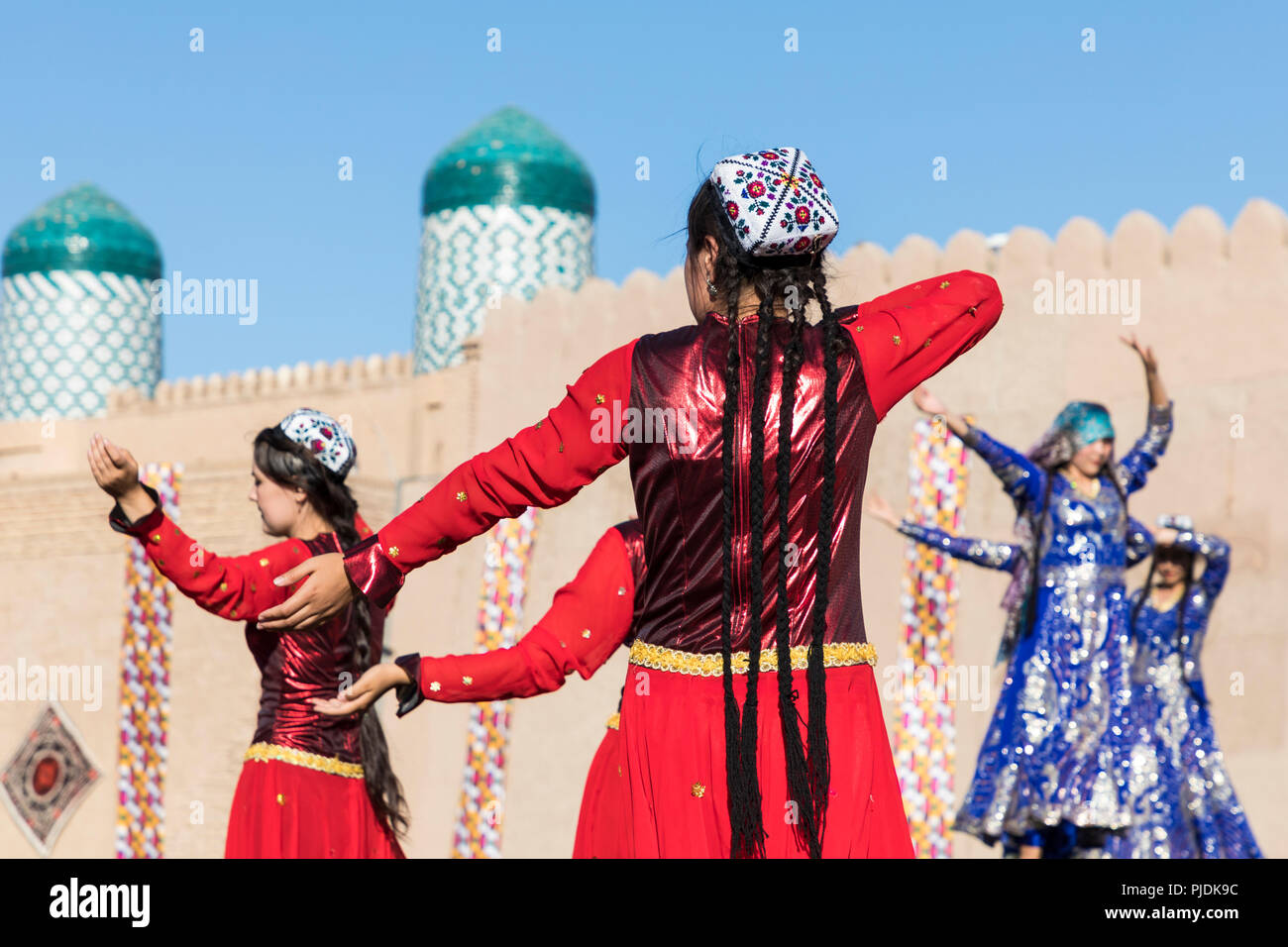 Folk dancers performs traditional dance at local festivals in Khiva ...