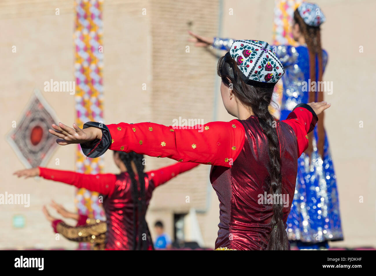 Folk dancers performs traditional dance at local festivals in Khiva ...