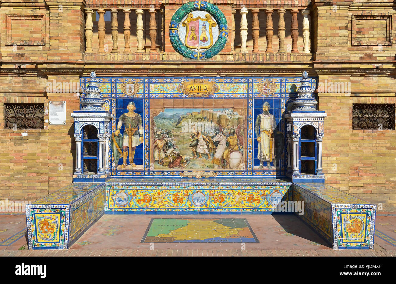 Ornate decor at the Plaza de Espana showing the Avila regional monument ...