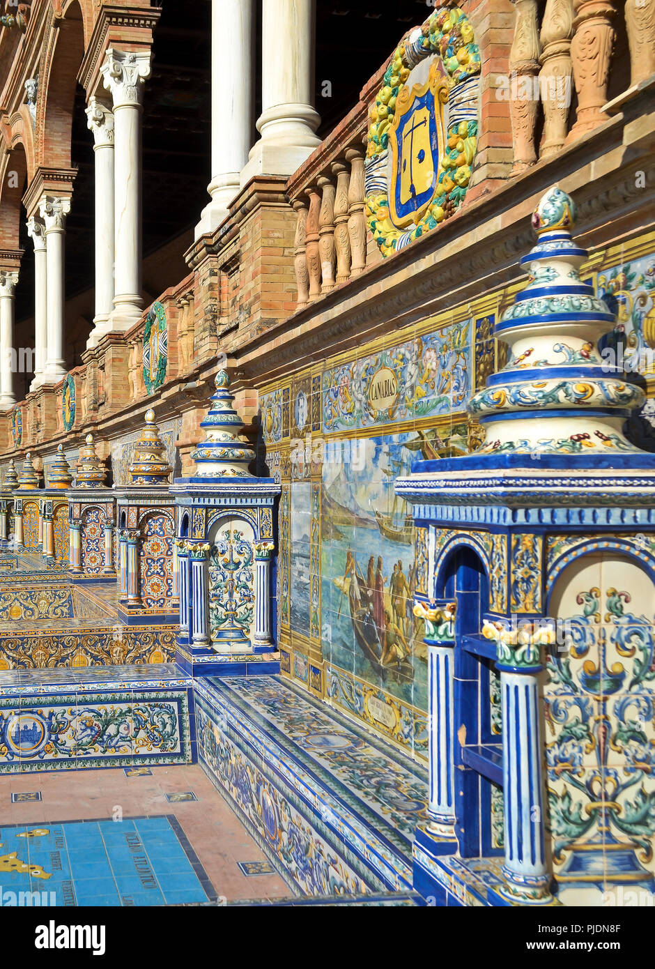 Regional Benches and Tile Work at Plaza de Espana, Seville, Spain Stock ...