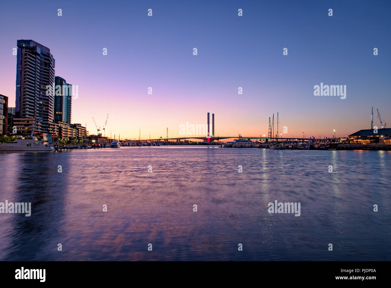 View of Bolte Bridge from Docklands at evening, Melbourne, Australia ...