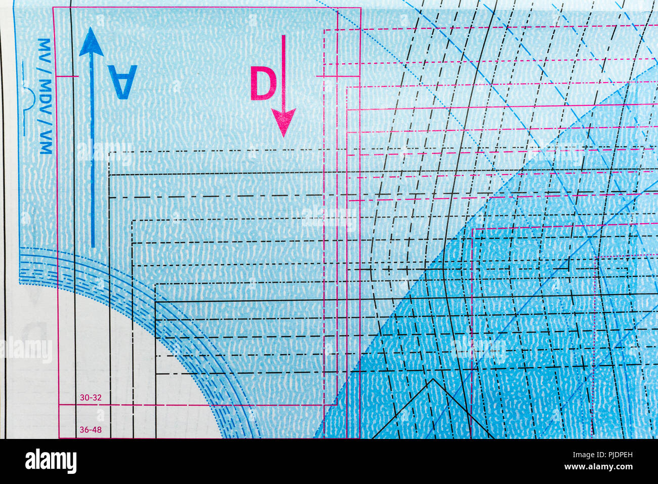 Directional marking on textile diagram with instructions Stock Photo ...
