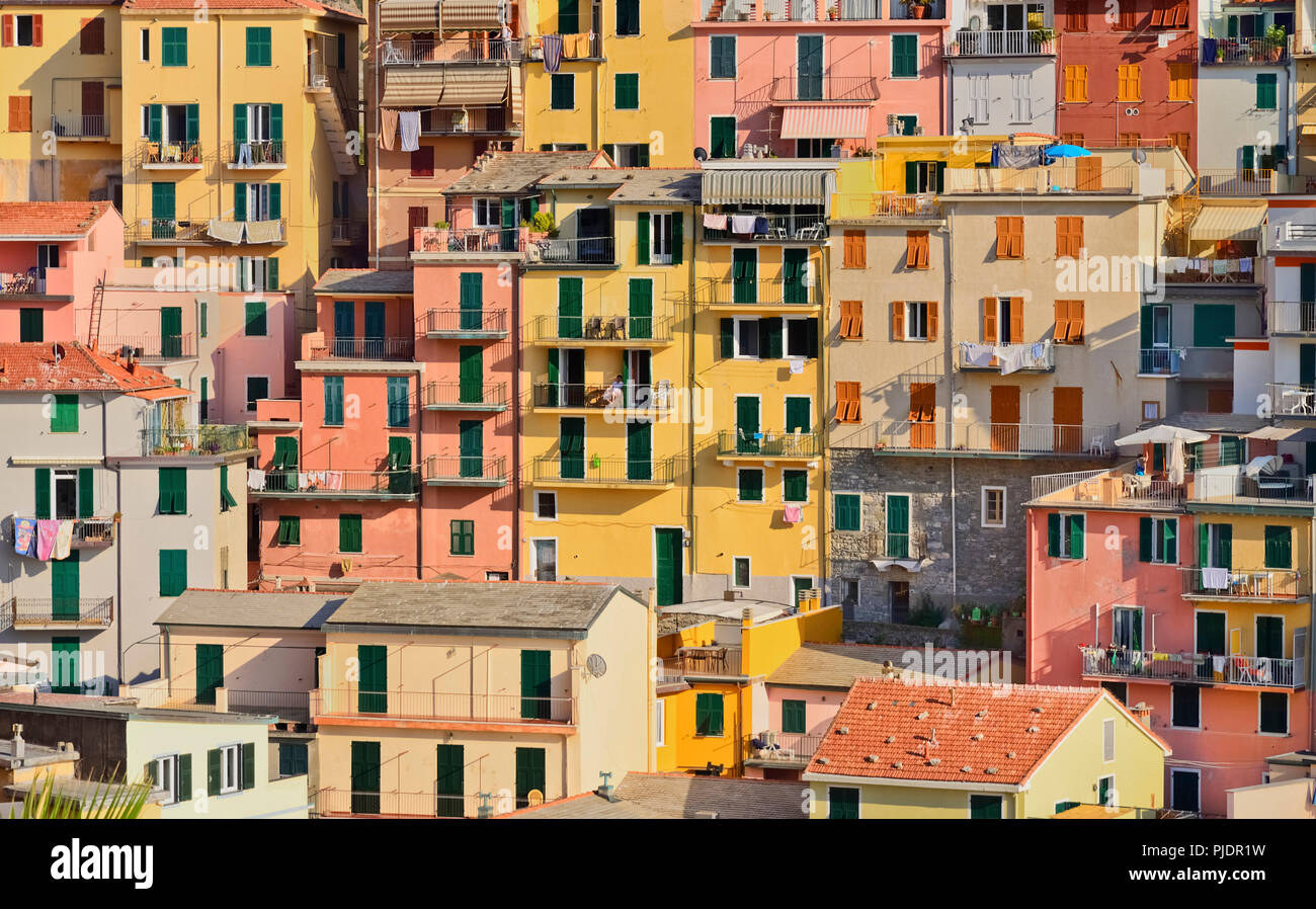 Italy, Liguria, Cinque Terre, Manarola, A section of the town's ...