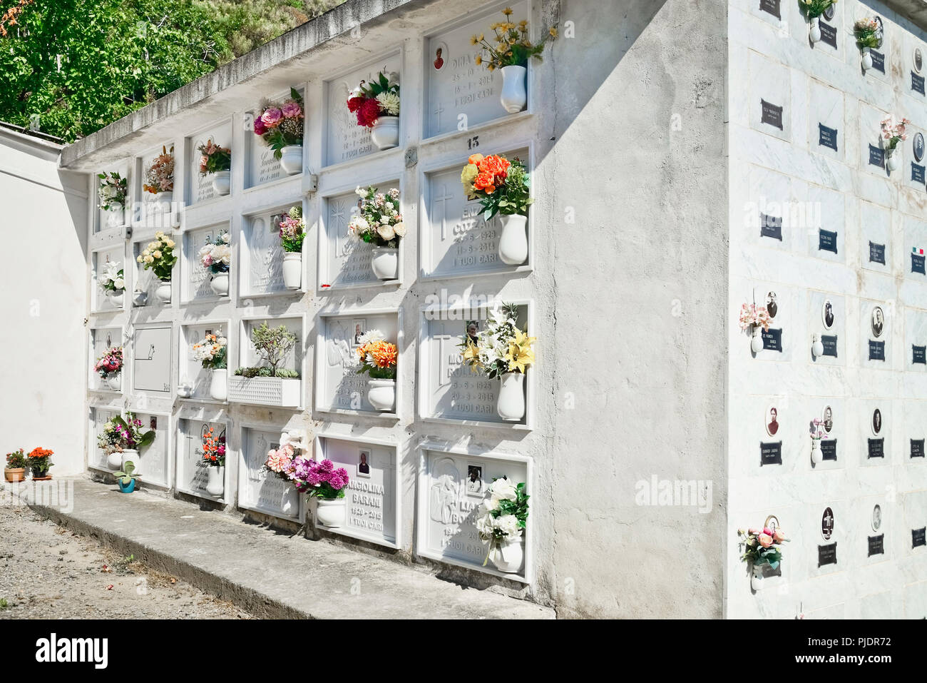 Italy, Liguria, Cinque Terre, Manarola, A section of the town cemetery ...