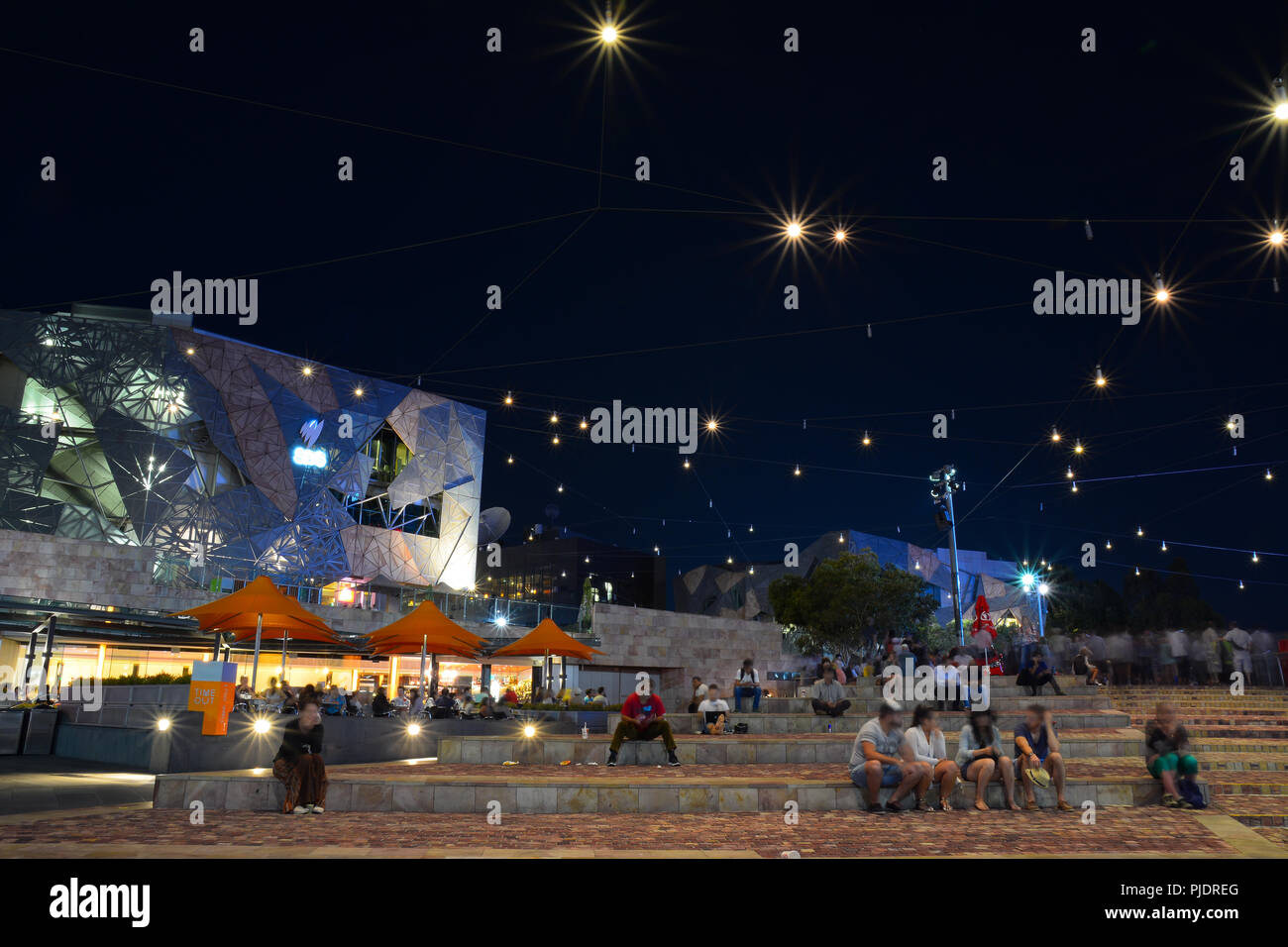 View of Federation Square at night, Melbourne, Australia Stock Photo ...