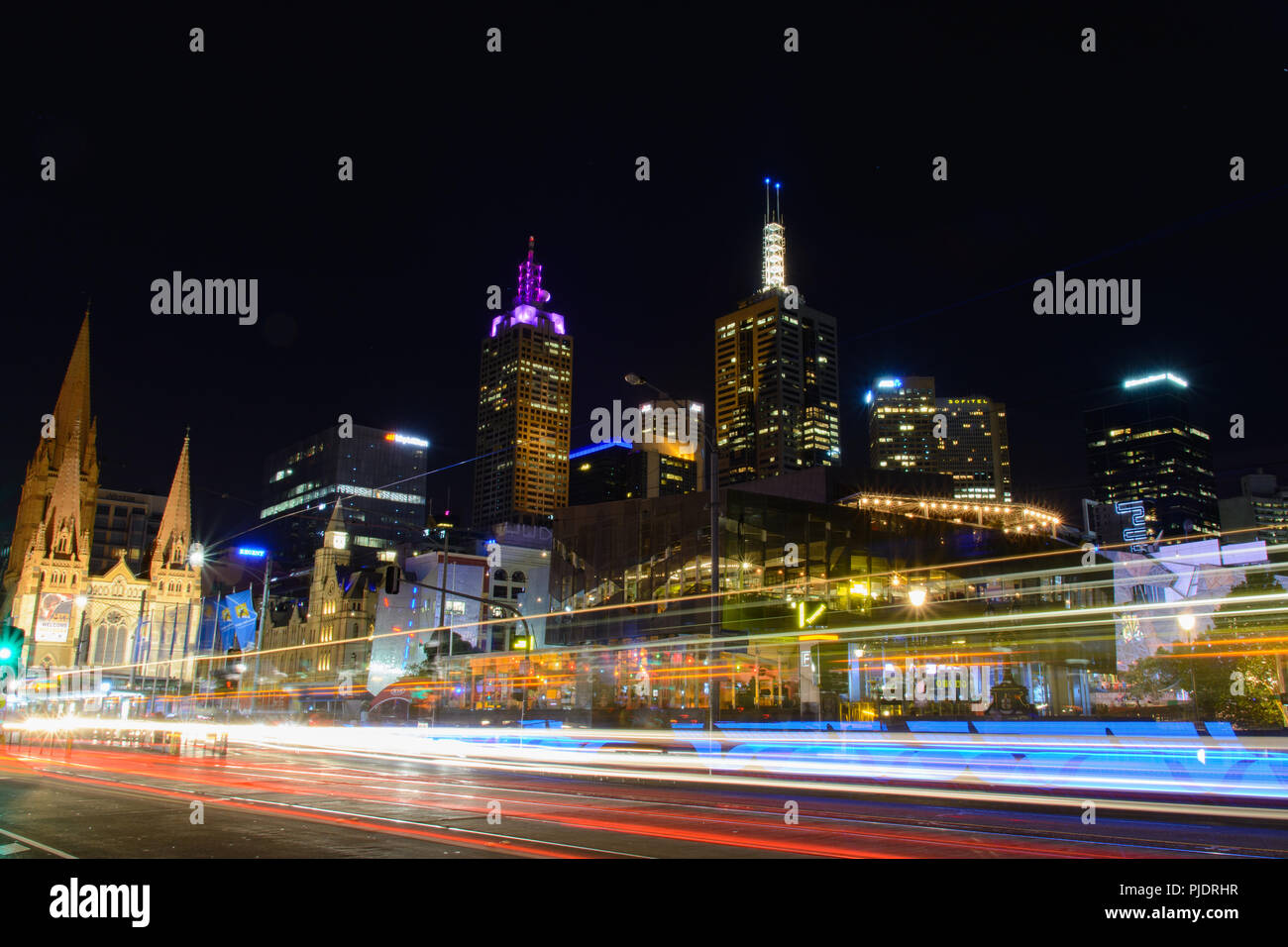View of Melbourne city skyline at night, Australia Stock Photo - Alamy