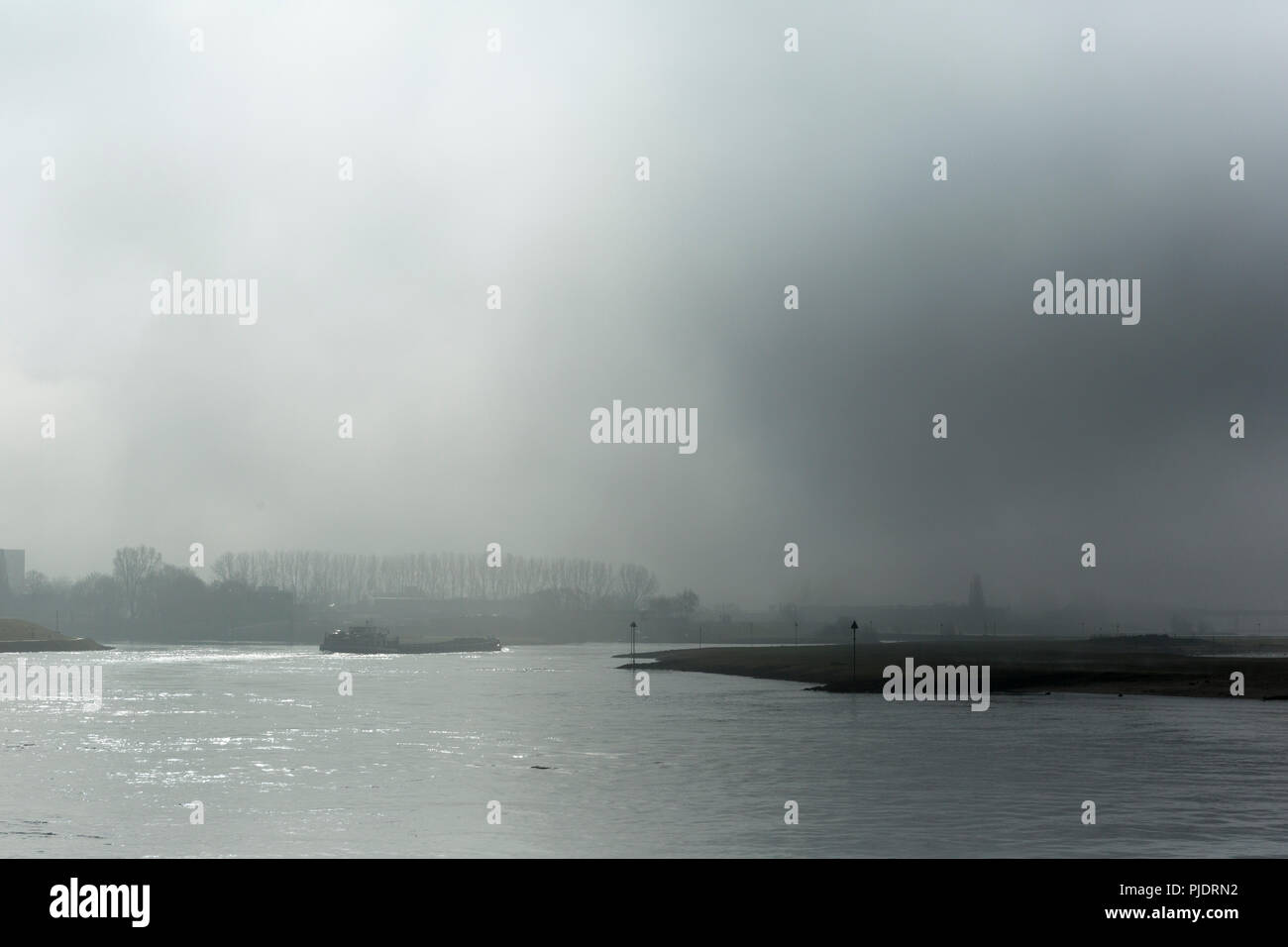 Water transport delivery boat floating down the river Stock Photo - Alamy