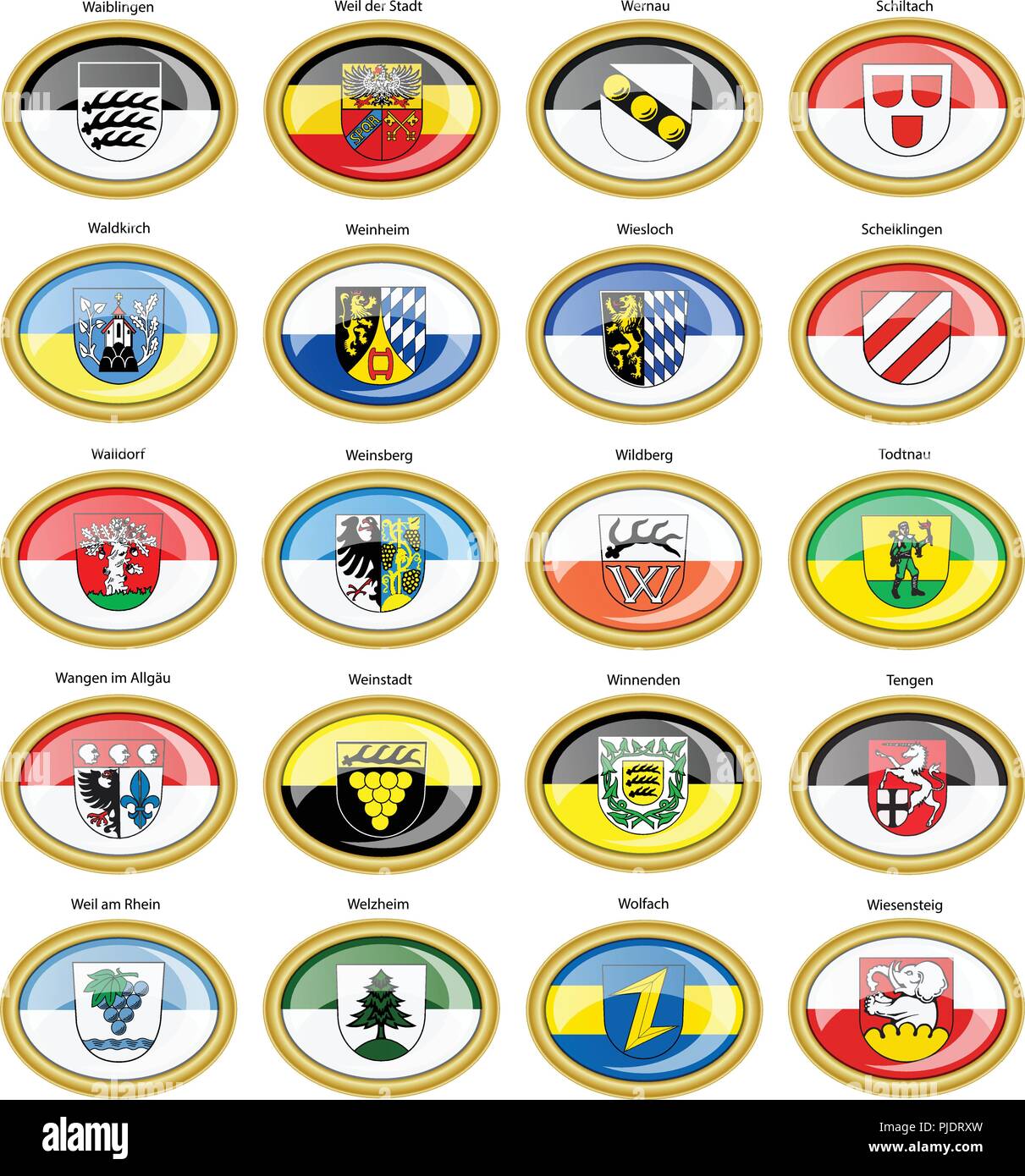 Set of icons. Flags of german cities (Baden-Wurttemberg). Vector. 3D ...