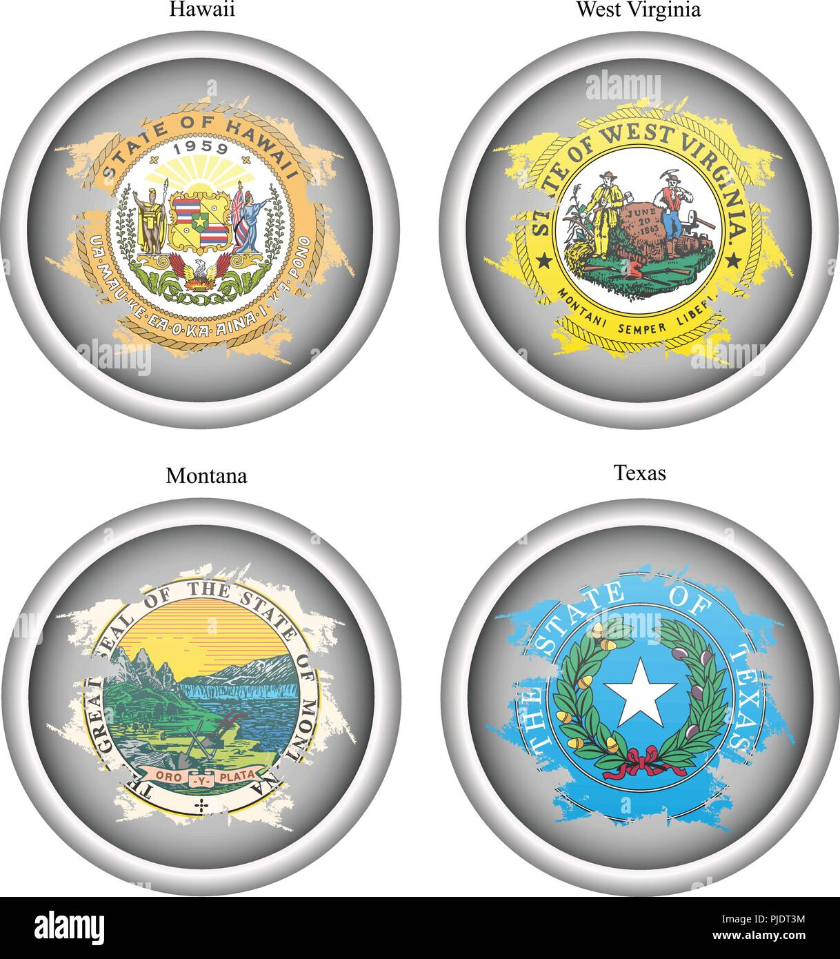 Set of icons. States of USA seals. Vector. 3D Stock Vector Image & Art ...