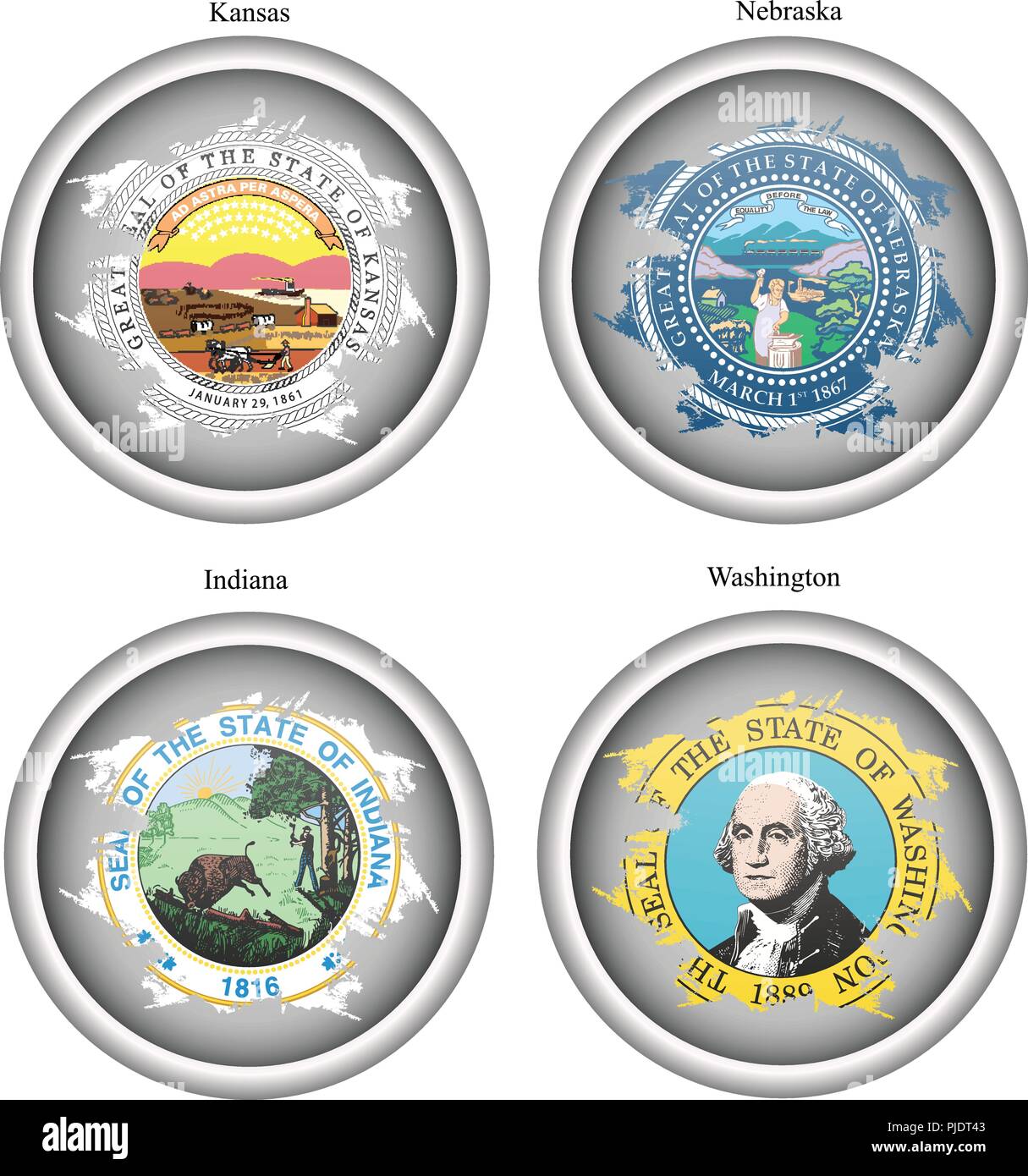 Set of icons. States of USA seals. Vector. 3D Stock Vector Image & Art ...