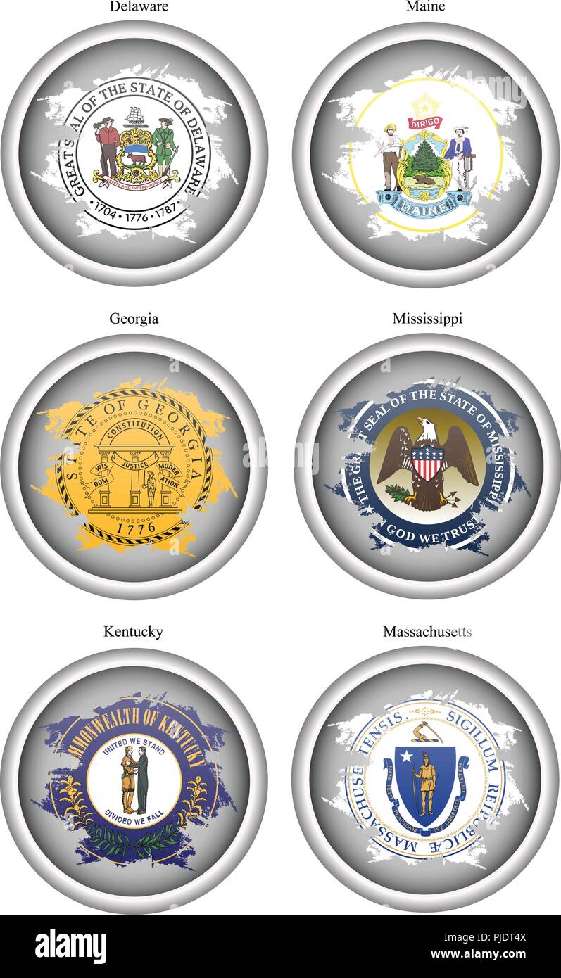 Set of icons. States of USA seals. Vector. 3D Stock Vector Image & Art ...