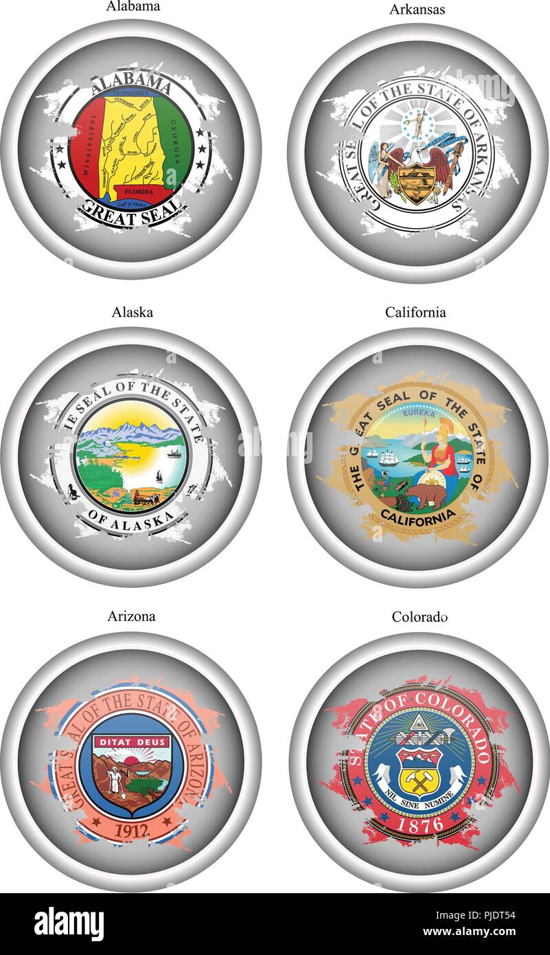 Set of icons. States of USA seals. Vector. 3D Stock Vector Image & Art ...