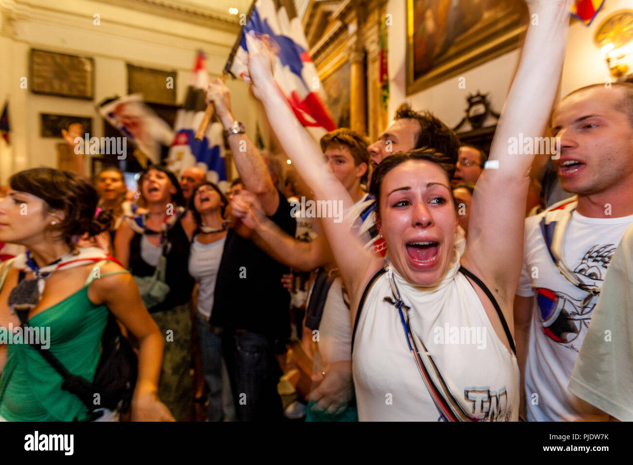 Members Of The Victorious Istrice Contrada Inside The Church of Santa ...