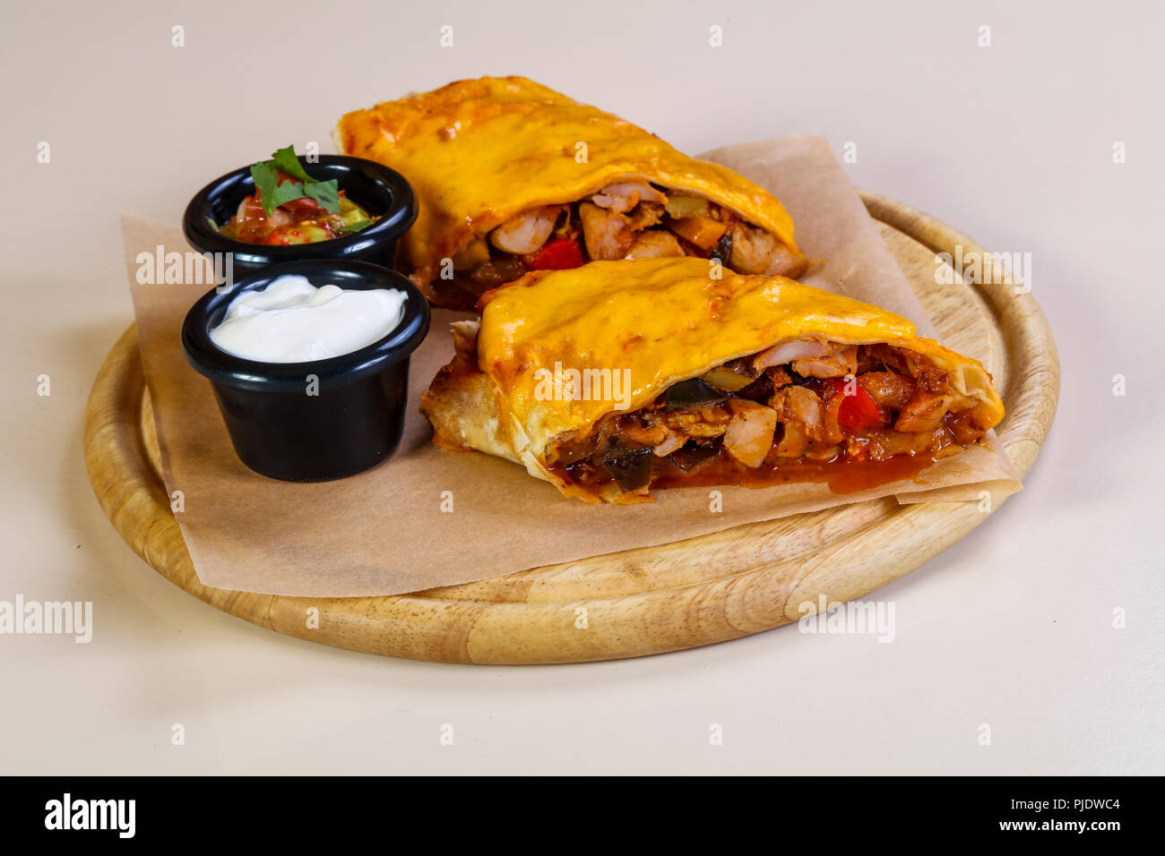 Chicken pie with two sauce Stock Photo - Alamy