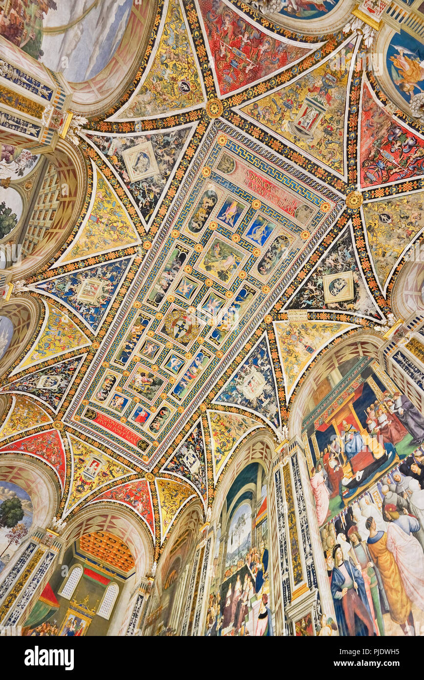 Italy, Tuscany, Siena, Siena Cathedral, The Piccolomini Library Stock ...