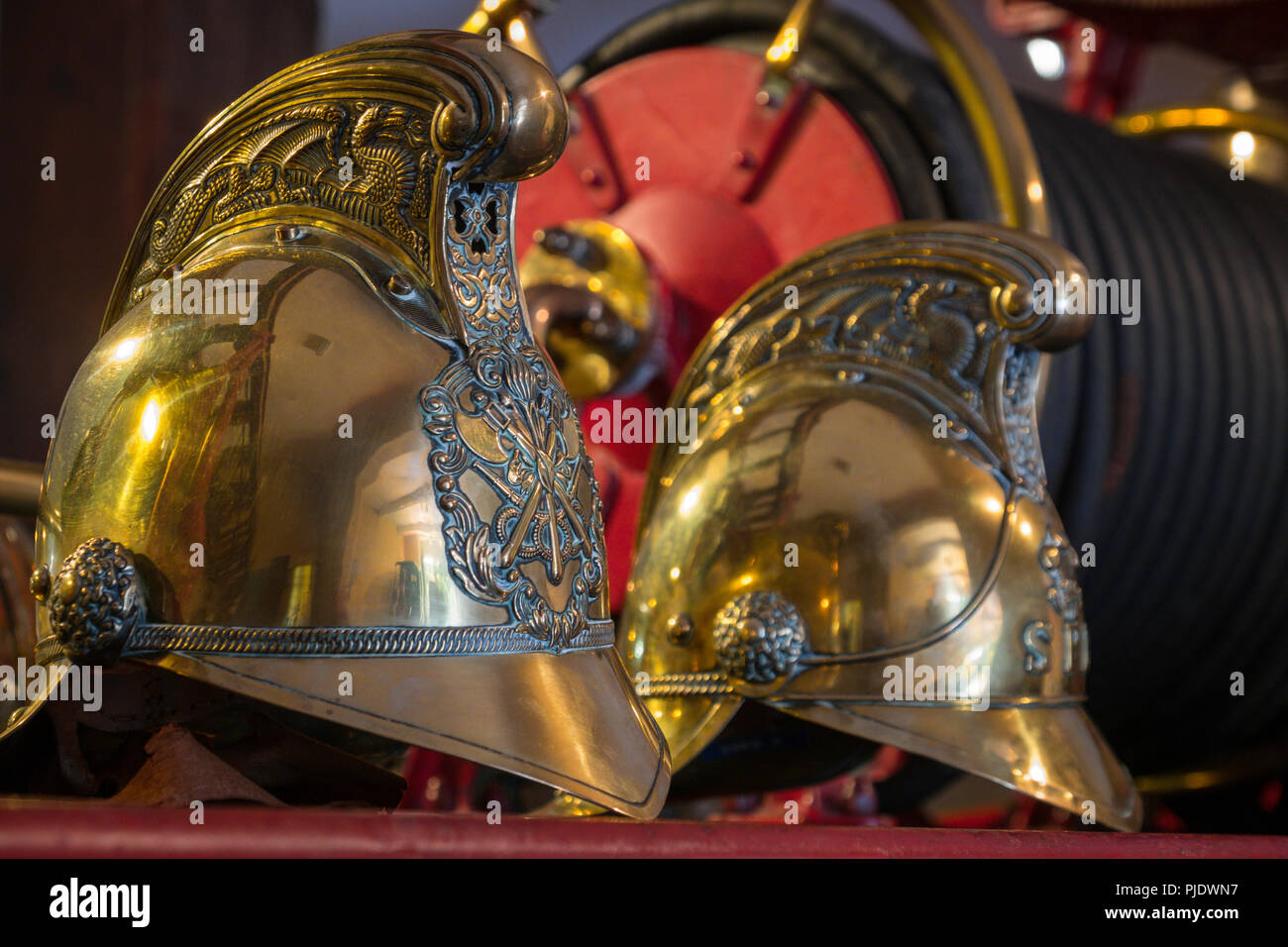 Helmets of the Sandringham Fire Brigade Stock Photo - Alamy