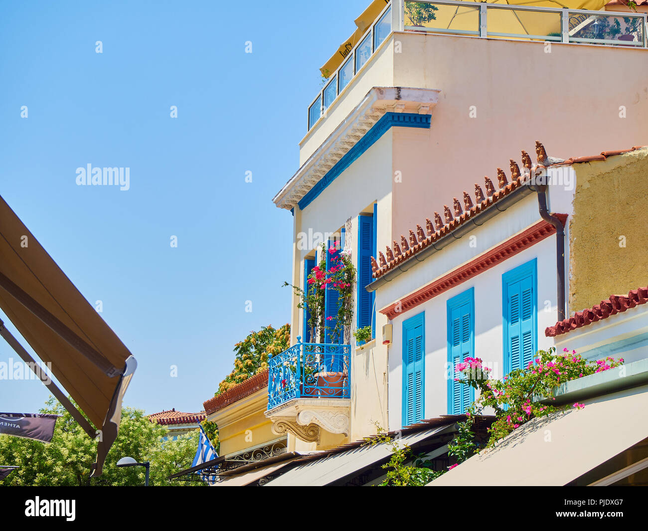 Typical blue balcony of a greek house. Greece Stock Photo - Alamy