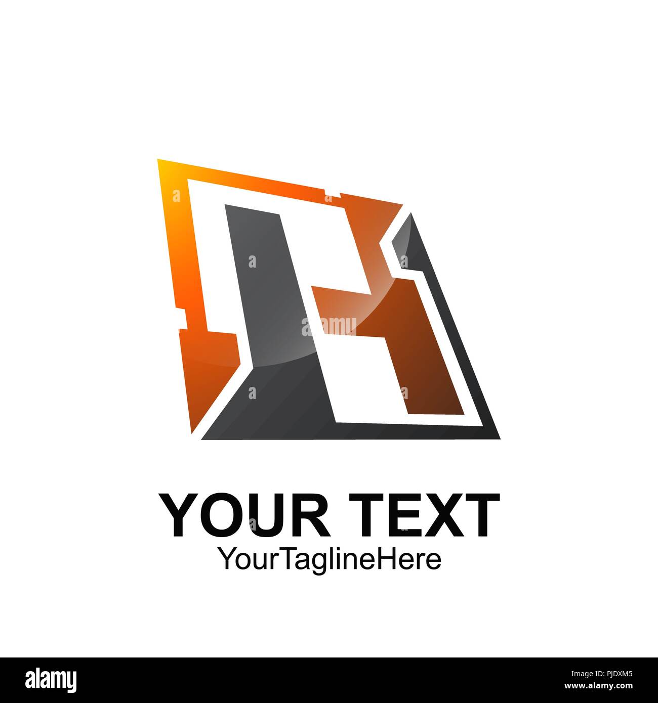 Initial letter H logo template colored bronze technology square design ...