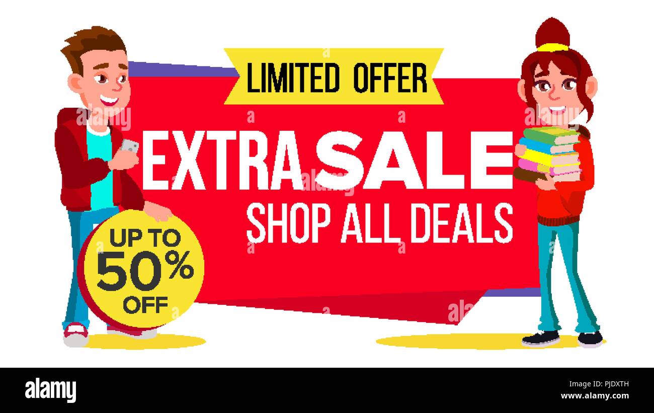 Big Sale Banner Vector. School Children, Pupil. Kid Pointing. Website ...