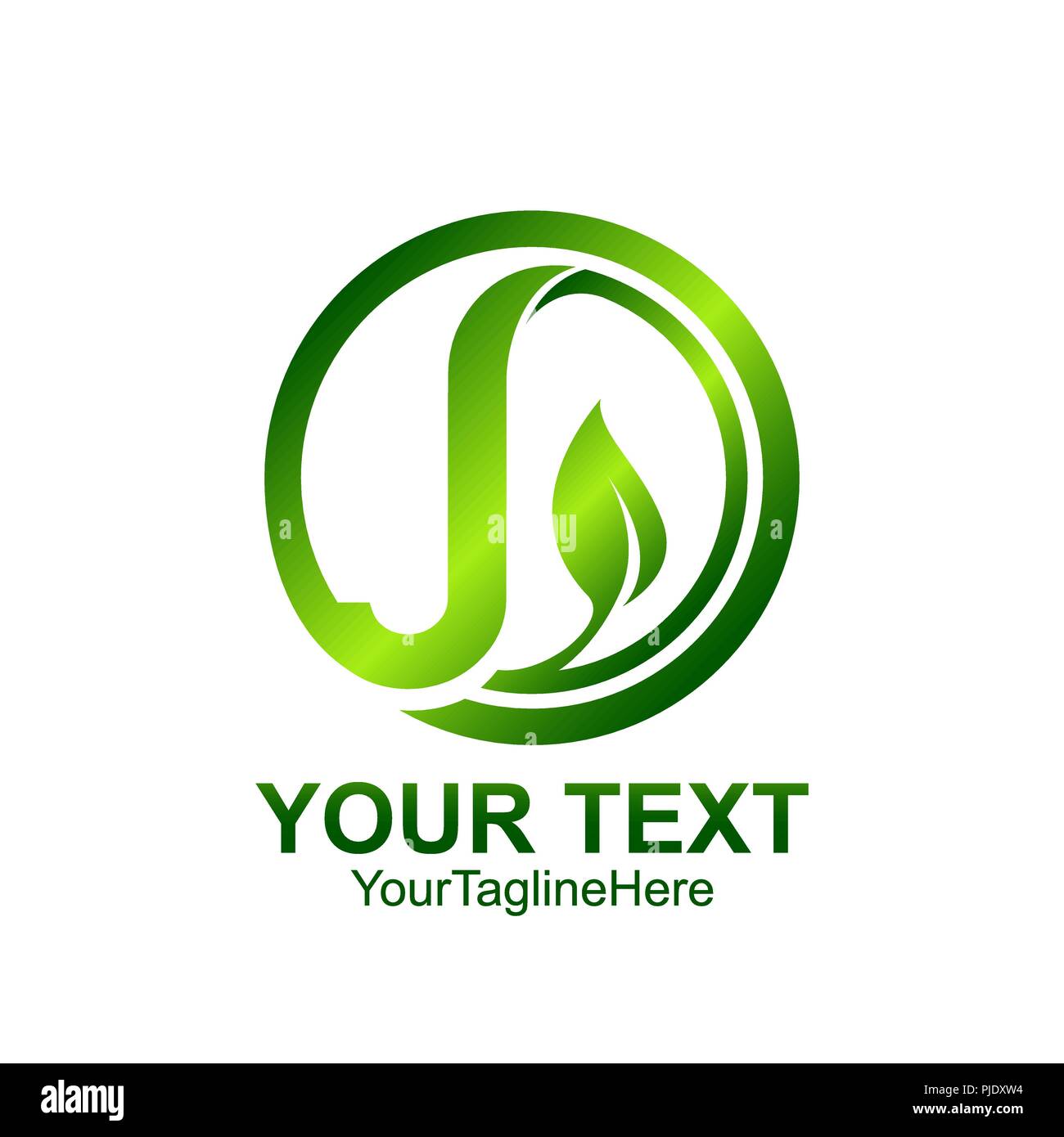 Initial letter J logo template colored green circle leaf design for ...