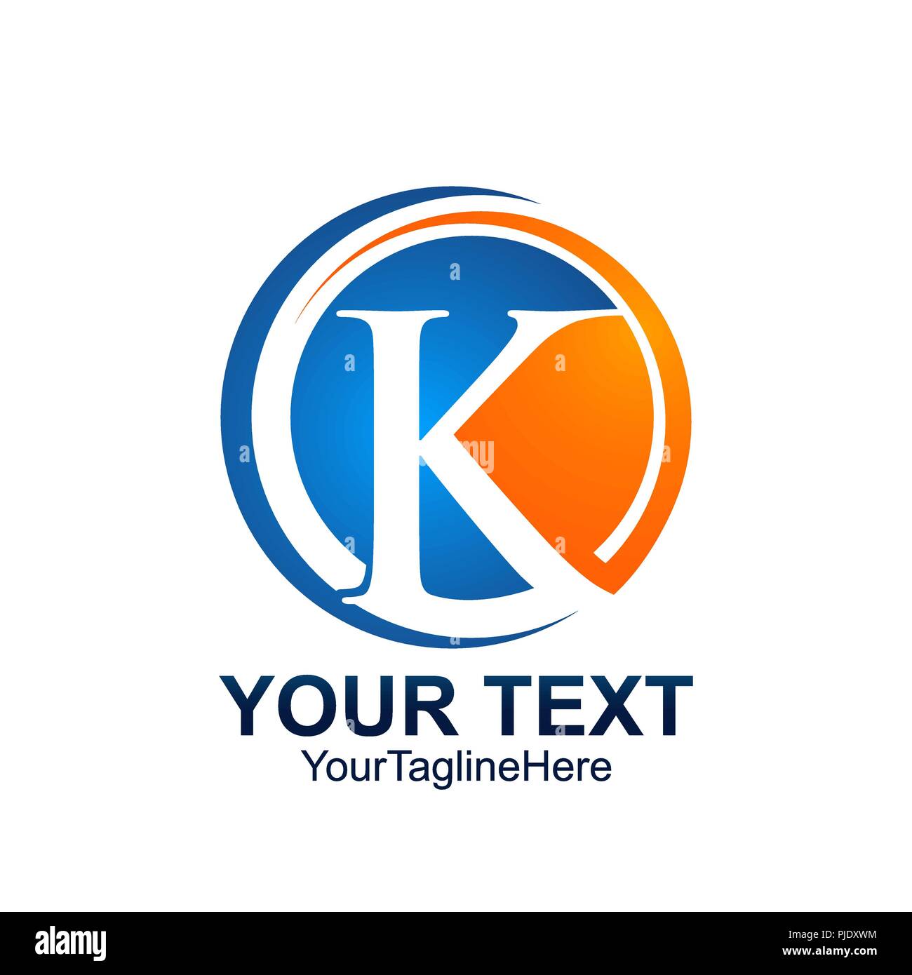 Initial letter K logo template colored blue orange circle wave swoosh ...