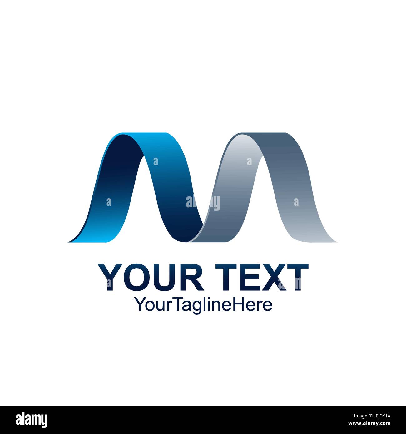 Initial letter M logo template colored blue grey ribbon design for ...