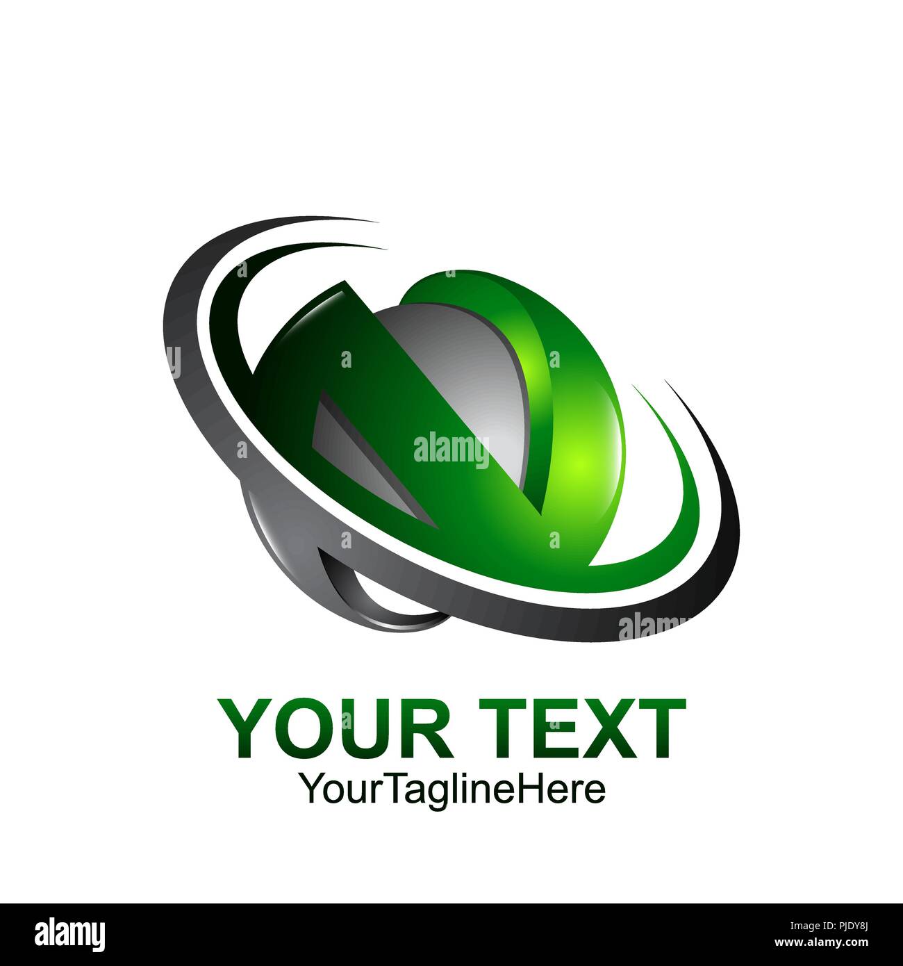 Initial letter N logo template colored dark grey green sphere swoosh ...
