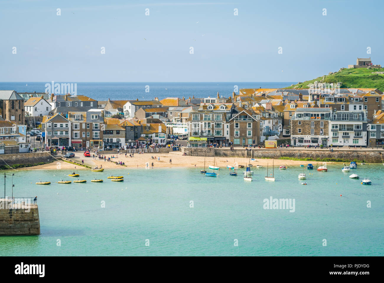 St. Ives, England - June 2018 : View of the Saint Ives port and town ...