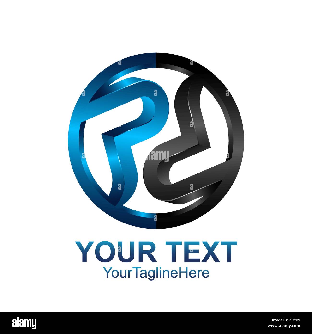 Initial letter PD logo template colored black blue circle design for ...