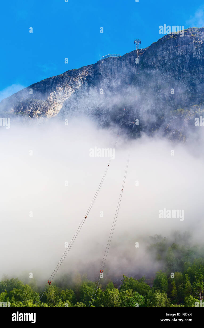Norway, Loen Skylift aerial tramway in Stryn. Station top view point of ...