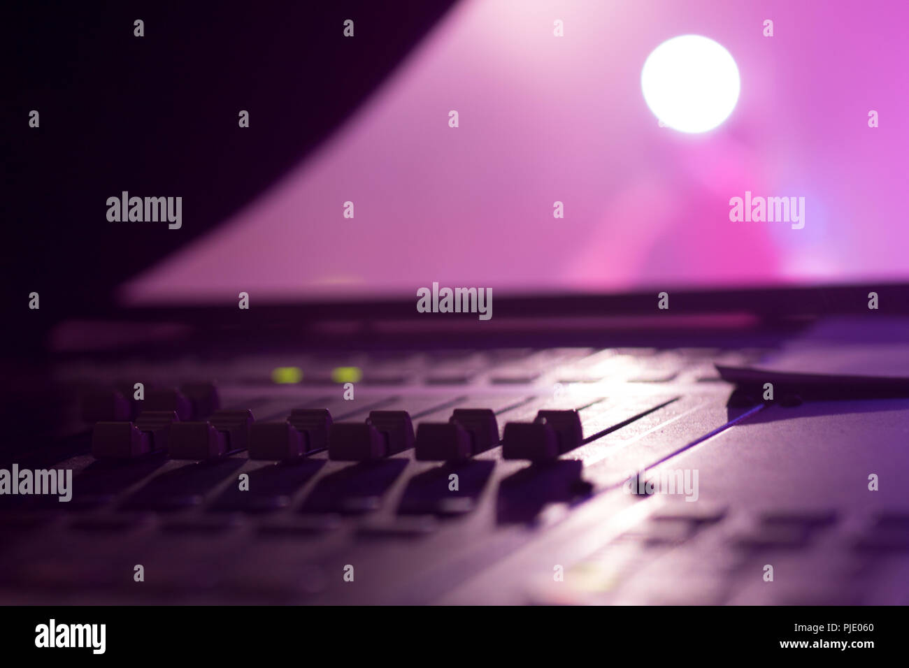 Stage side Low level view of Faders on a Professional Audio Sound ...